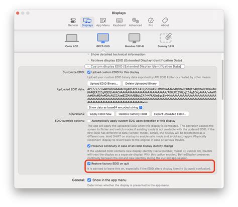 Add Option To Restore Factore EDID On Quitting BetterDisplay For Apple