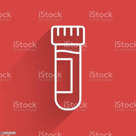 白線試管或燒瓶與血液圖示隔離與長陰影實驗室 化學 科學的玻璃器皿標誌向量插圖向量圖形及更多健保和醫療圖片 健保和醫療 分析 剪裁圖