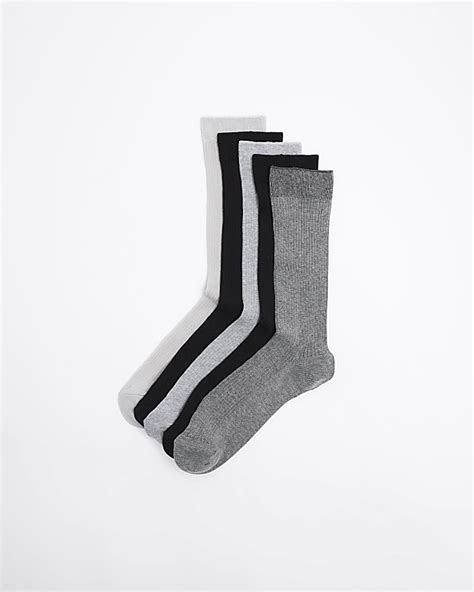 5pk Grey Ribbed Ankle Socks River Island