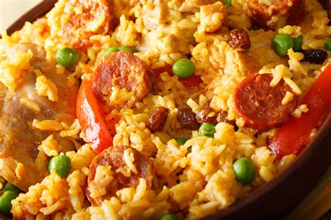 고기 Arroz 발렌시아 쵸 릿 죠 야채 양념 그릇에 닫습니다 가로 접사 촬영에 대한 스톡 사진 및 기타 이미지 접사 촬영
