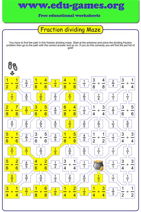dividing fractions maze worksheet maker for like and unlike