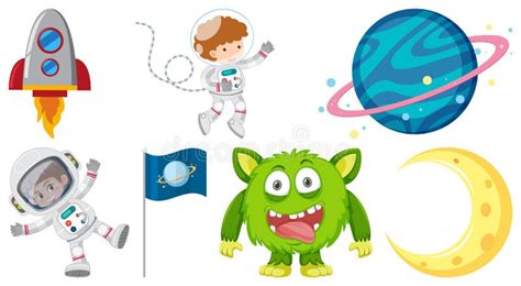 Set Of Space Cartoon Characters And Objects Stock Vector Illustration