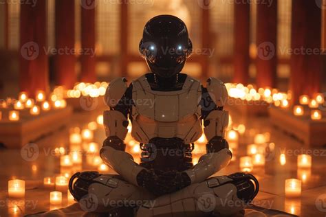 Ai Generated A Robot Engages In A Zen Meditation Pose Surrounded By