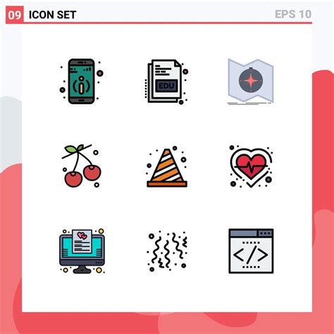 Set Of 9 Vector Filledline Flat Colors On Grid For Block Spring Explore Food Berry Editable