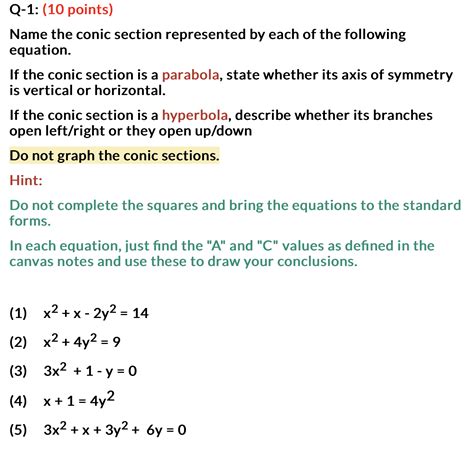 Solved Q 1 10 ﻿pointsname The Conic Section Represented