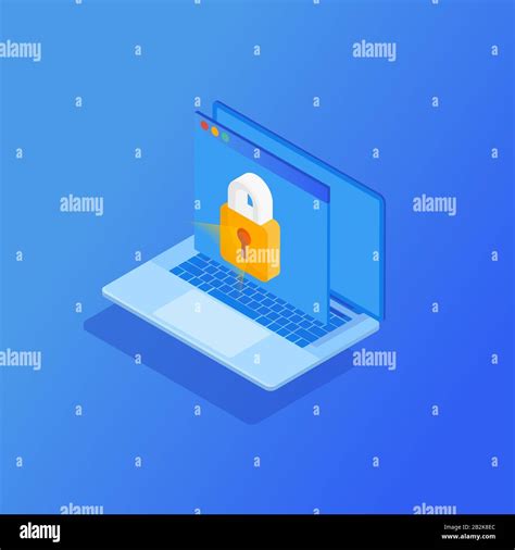 Isometric Vector Illustration A Laptop With A With Lock On The Screen And A Flash Drive Key