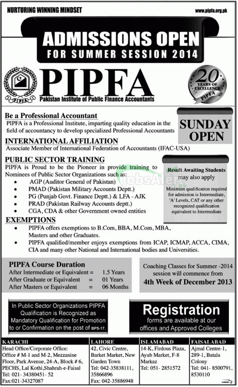 Pipfa Pakistan Institute Of Public Finance Accountants Admissions 2014