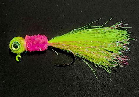 Hand Tied Crappie Fishing Jigs Chartreuse And Hot Pink Flash 2