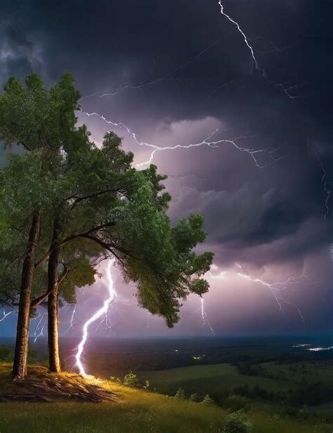 Premium Photo Lightning Flashes In The Sky And The Trees Sway In The Wind