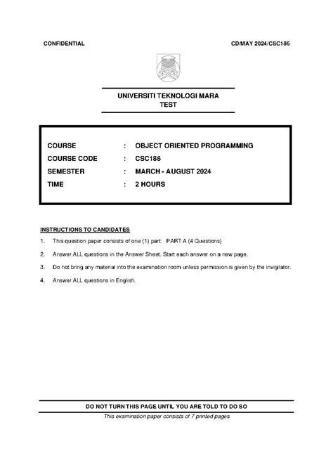 Csc186 Test Mac Aug 2024 Universiti Teknologi Mara Test Course