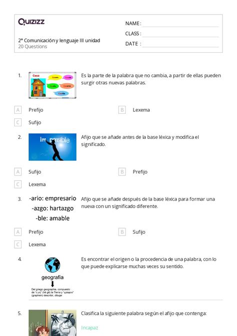 50 Palabras Sensoriales Hojas De Trabajo Para Grado 8 En Quizizz