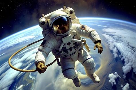 Premium Photo Astronaut Tethered To A Spacecraft With Earth World