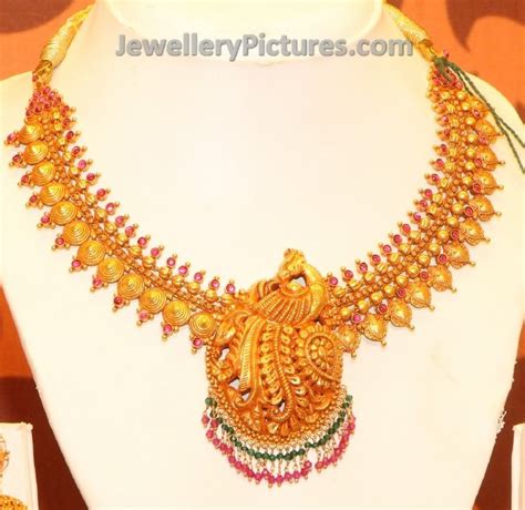 Antique Gold Peacock Necklace Jewellery Designs