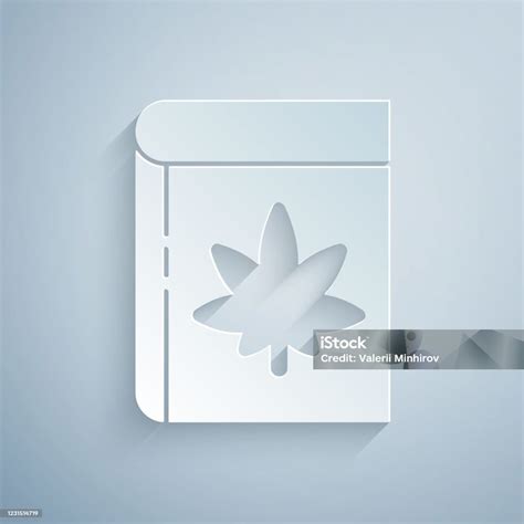 종이 컷 책과 마리화나 또는 회색 배경에 고립 대마초 잎 아이콘 대마 기호입니다 종이 아트 스타일입니다 벡터 일러스트레이션 3차원 형태에 대한 스톡 벡터 아트 및 기타