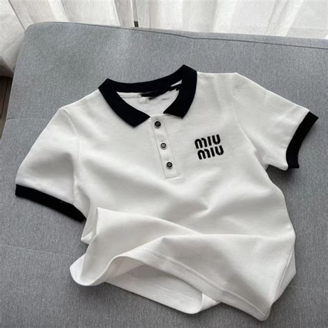 Футболка Женский Miu Miumiu белый Короткий размер 44 Хлопок Логотип Офисный школьный Китай