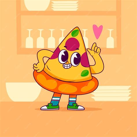 손으로 그린 피자 만화 그림 무료 벡터