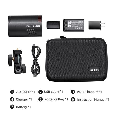 Godox Ad100pro 100ws Pocket Flash Outdoor Speedlite Light Kits Black