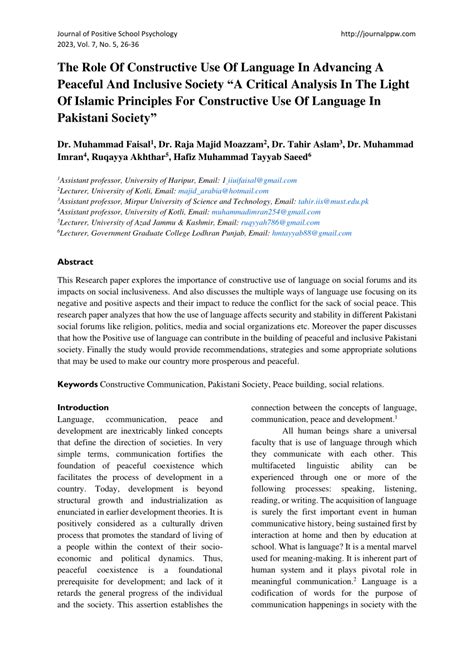 Pdf The Role Of Constructive Use Of Language In Advancing A Peaceful