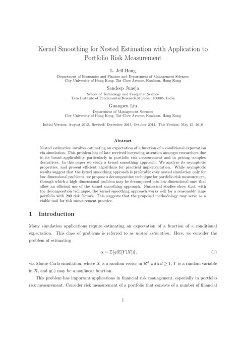 Pdf Kernel Smoothing For Nested Estimation With Application To Portfolio Risk Measurement