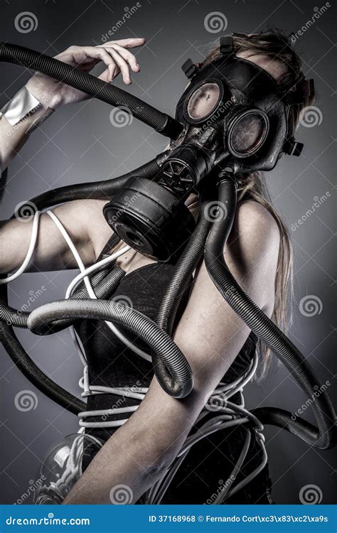 Toxic Gas Mask Female Model Evil Blind Fallen Angel Of Death Stock