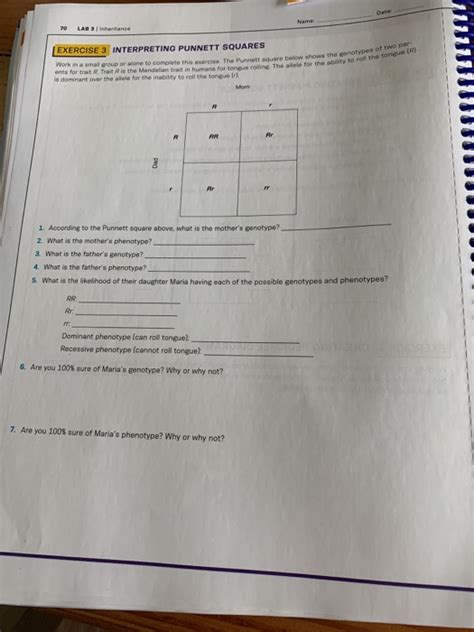 Solved 70 Lab Inheritance Exercise 3 Interpreting Punnett