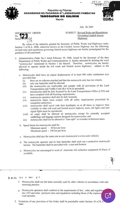 Regulations Governing Limited Access Highways Rphmotorcycles