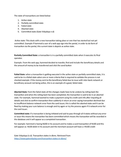 Discussion Unit 2 Cs3306 The State Of Transactions Are Listed Below