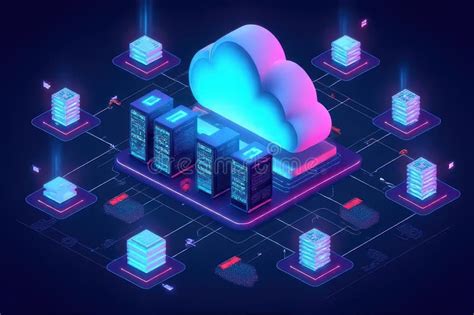 Daas Hosting Visualization With Abstract Interface And Data Flow Stock Illustration