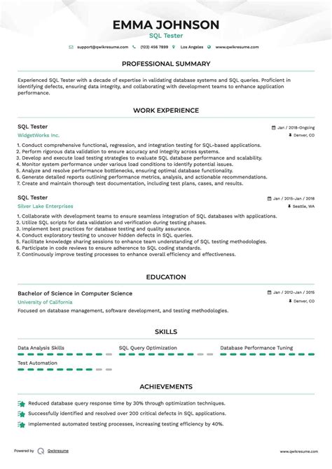 10 Sql Tester Resume Samples And Templates For 2025