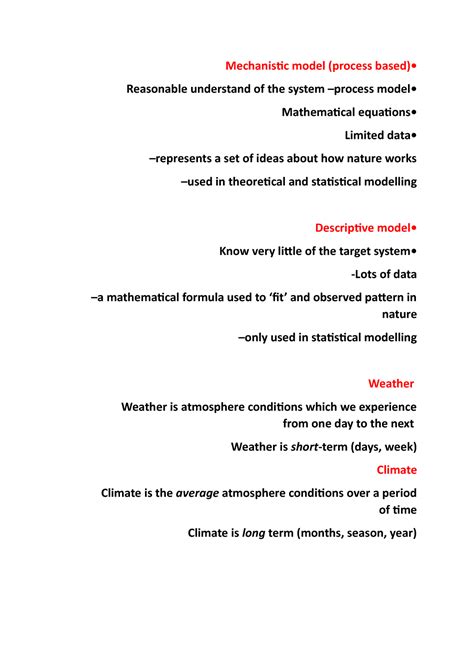 Modelling Natural Systems Notes PART Mechanistic Model Process Based Reasonable