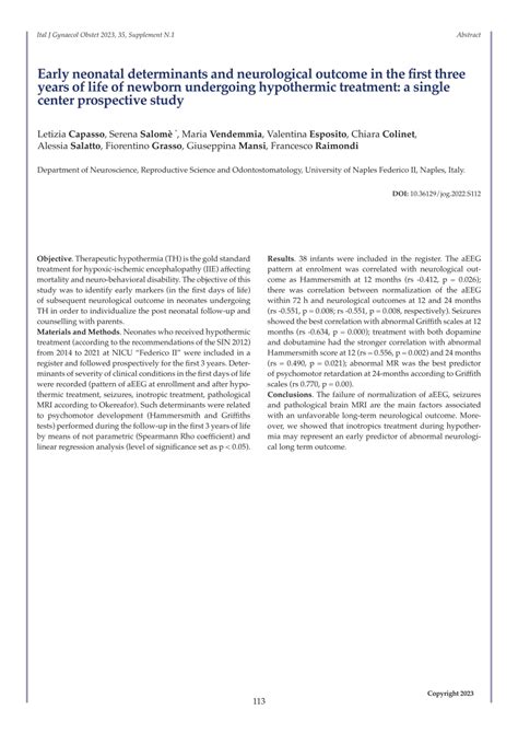 Pdf Early Neonatal Determinants And Neurological Outcome In The First