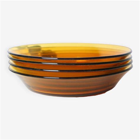 Ensemble De 4 Assiettes Creuses Duralex En Verre Ambré Vintage