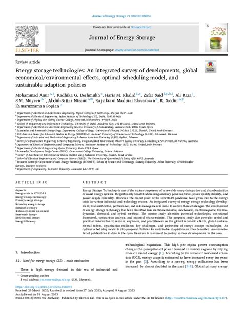 Pdf Energy Storage Technologies An Integrated Survey Of Developments
