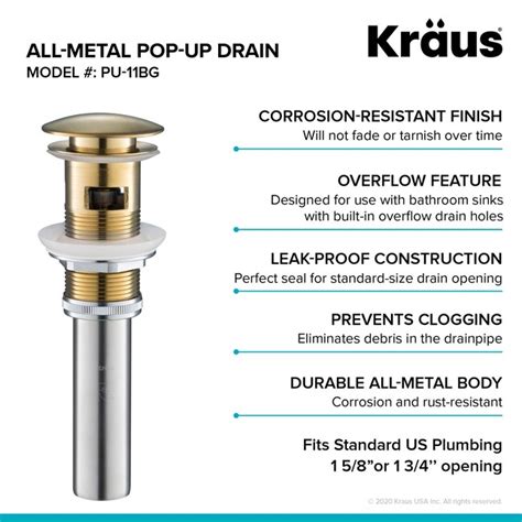 Kraus Brushed Gold Bathroom Sink Pop Up Drain In The Sink Drains
