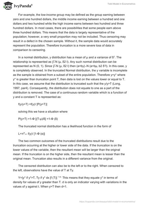 Tobit Model In Econometrics 2420 Words Essay Example
