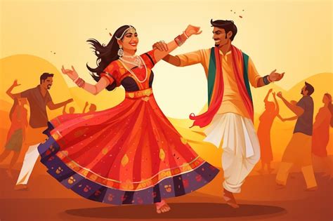 Illustration Of Couple Playing Garba And Dandiya Night In Navratri
