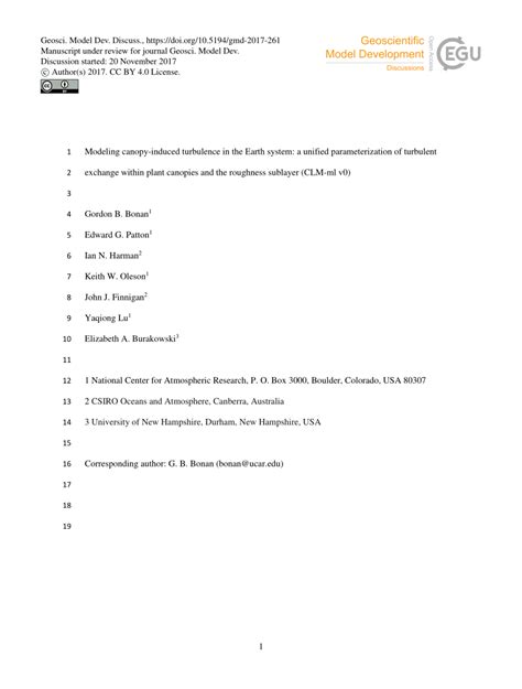 Pdf Modeling Canopy Induced Turbulence In The Earth System A Unified Parameterization Of