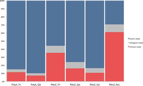 Distribution Of Exonic Intronic And Intergenic Reads In The Six Download Scientific Diagram