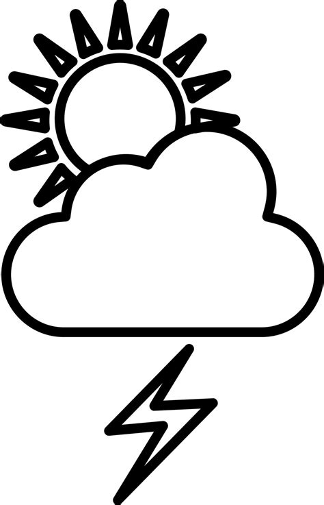 Sun Cloud Lightning Line Icon Vector Outline Vector Illustration Sun