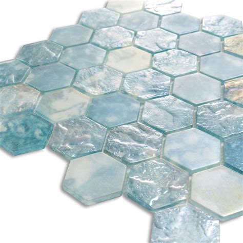 Coastal Dreams Hexagon Glass Mosaic Tile Beachy Green Backsplash And