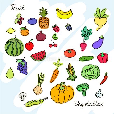 Ejemplo Del Vector De La Colección De Las Frutas Y Verduras En Blanco Y