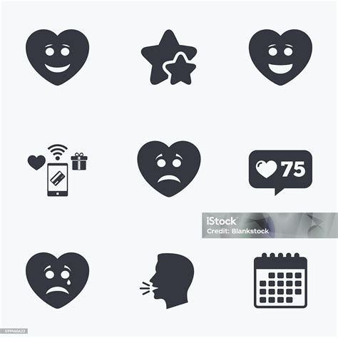 Cœur Sourire Visage Icônes Heureux Et Triste Pleurer Vecteurs Libres De