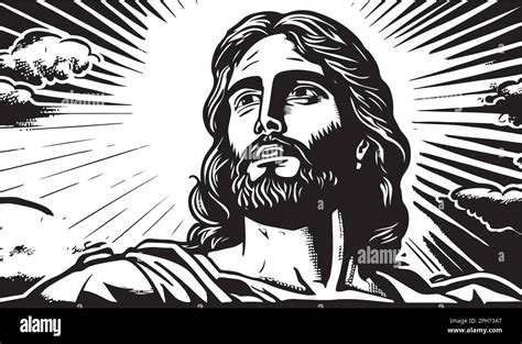 Beautiful Linocut Art Or Colouring Page Of Jesus Christ Made For Print