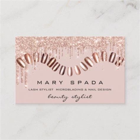 Tarjeta De Visita Manicomio Estilista De Uñas Maquilladas Rosa De Or