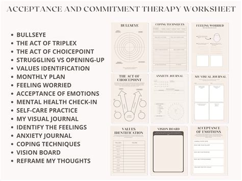 Printable Acceptance Therapy Worksheets Mindfulness Dbt And Act Techniques Cbt Values