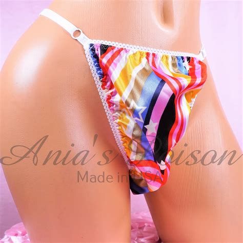 Sissy Thong Satin Mens Soft Shiny Triangle T Thong Panties Retro