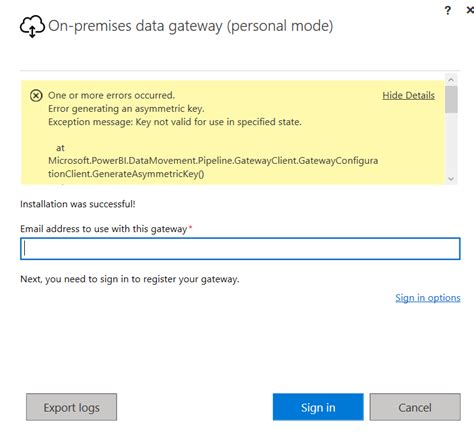 solved on permises data gateway personal mode effor microsoft