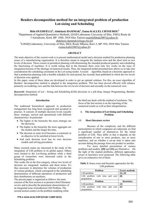 Pdf Benders Decomposition Method For An Integrated Problem Of