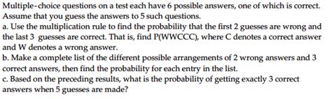 solved multiple choice questions on a test each have 6