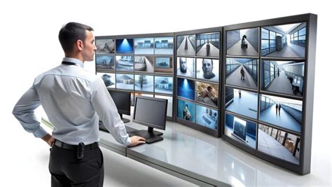 3d Security Guard In Control Room With Surveillance System Monitoring
